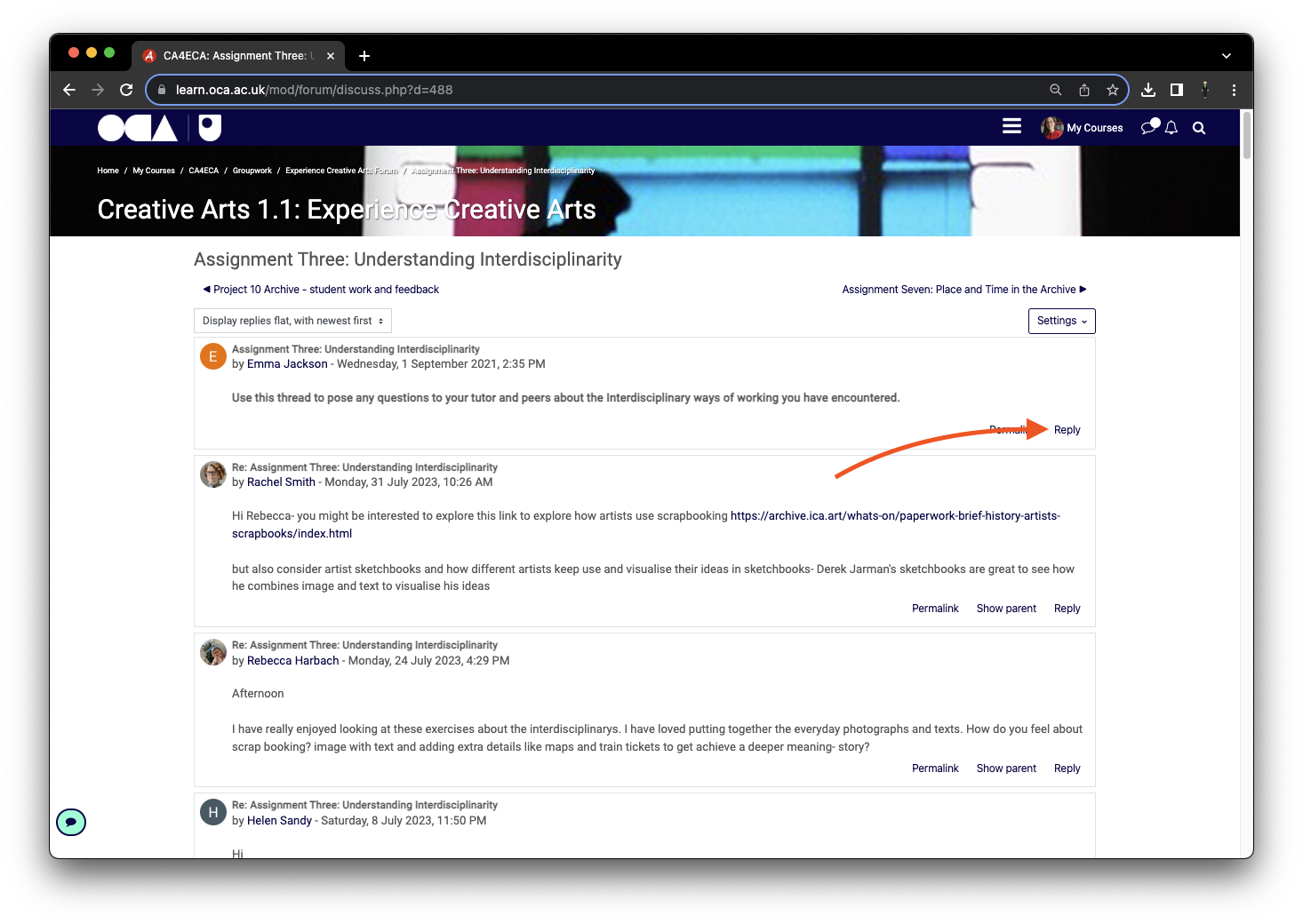 TEL-TSGW: Posting to Creative Arts Forum | oca-learn